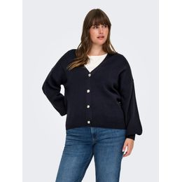 Strickjacke Only CARMAKOMA "CARIBI LS CARDIGAN KNT", Damen, Gr. L, night sky, Strick, Obermaterial: 50% Viskose, 27% Nylon, 23% Polyester, unifarben, V-Ausschnitt, Rippb&uuml;ndchen, Strickjacken Strickjacke