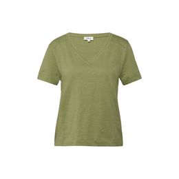 T-Shirt s.Oliver, Damen, Gr. 42, summer khaki, Jersey, Obermaterial: 100% Baumwolle, relaxed fit normal, V-Ausschnitt, Shirts T-Shirt, V-Ausschnitt mit Rippblende
