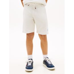 Shorts Tommy Hilfiger "TH SCRIPT JERSEY TWILL SHORT", Jungen, Gr. 10 (140), N-Gr, ecru, Twill, Obermaterial: 100% Baumwolle, unifarben, knielang, Hosen Shorts, Kinder bis 16 Jahre, weites Bein