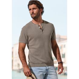 Kurzarmshirt John Devin "- Strickshirt", Damen, Gr. L, taupe, Strick, Obermaterial: 100% Baumwolle, regular fit normal, Rundhals, Rippstrickb&uuml;ndchen, Shirts Kurzarmshirt, Rundhalsausschnitt mit kleiner Knopfleiste