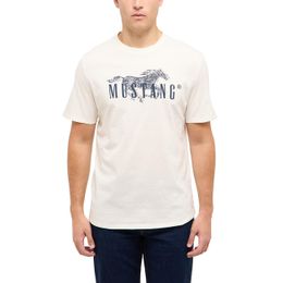 Kurzarmshirt Mustang "Herren Style Austin", Damen, Gr. L, sanftes wei&szlig;, Jersey, 100% Baumwolle, Rundhals, Shirts Kurzarmshirt