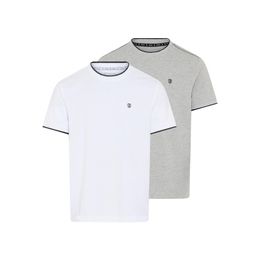 Rundhalsshirt DELMAO "Neue Kollektion", Herren, Gr. 3XL (64/66), mittelgrau melange, Single Jersey, Obermaterial Melange: 90% Baumwolle, 10% Viskose. Obermaterial wei&szlig;: 100% Baumwolle, unifarben, normal, Rundhals, angesetztes B&uuml;ndchen, Shirts Rundhalsshirt, Kurzarmshirt, klassischer Basic-Stil, normale Passform, unifarben