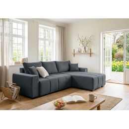 Ecksofa Home Affaire "L-Form Bello", anthrazit, B:256cm, 100% Polyester, Sofas, Ecksofa, mit Bettfunktion, Bettkasten, Frei im Raum stellbar und Federkern