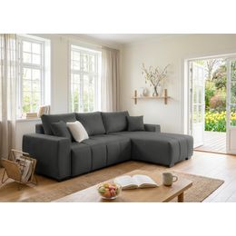 Ecksofa Home Affaire "L-Form Bello", schwarz, B:256cm, 100% Polyester, Sofas, Ecksofa, mit Bettfunktion, Bettkasten, Frei im Raum stellbar und Federkern