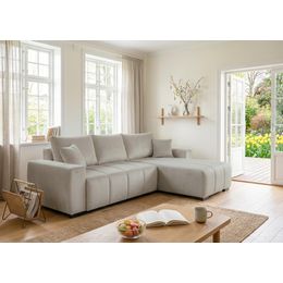 Ecksofa Home Affaire "L-Form Bello", taupe, B:256cm, 100% Polyester, Sofas, Ecksofa, mit Bettfunktion, Bettkasten, Frei im Raum stellbar und Federkern
