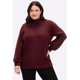 Stehkragenpullover sheego by Joe Browns "Pullover", Damen, Gr. 40/42, bordeaux, 75% Polyacryl, 22% Polyester, 3% Elasthan, unifarben, Pullover Stehkragenpullover