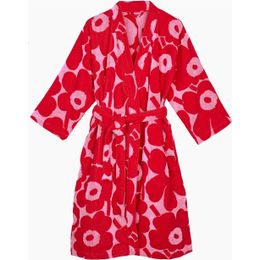 Bademantel Marimekko "UNIKKO" Gr. L, rosa, rot, L, Baumwolle, Hausm&auml;ntel, Bademantel