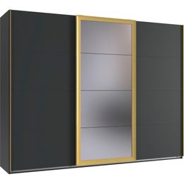 Schwebet&uuml;renschrank wimex "Katar, Kleiderschrank erh&auml;ltlich in den Breiten 225cm und 270cm", grafit, absetzung gold matt, B:270cm H:208cm T:65cm, Holzwerkstoff, Schr&auml;nke, Schwebet&uuml;renschrank, inkl. Spiegel, Akzente in Gold