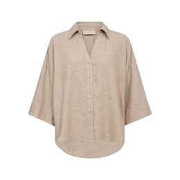 Hemdbluse Freequent "FQLAVA-SHIRT", Damen, Gr. L, sand melange, Web, Obermaterial: 55% Leinen, 45% Viskose, h&uuml;ftlang, V-Ausschnitt, Blusen Hemdbluse