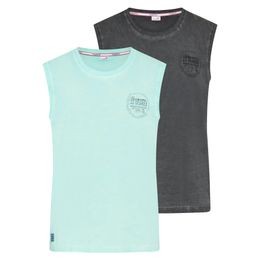 Tanktop Kangaroos, Herren, Gr. L, anthrazit, t&uuml;rkis, Single Jersey, Obermaterial: 100% Baumwolle, schmal, tiefer Rundhals, Tops Tanktop, schmal geschnitten, tiefer Rundhalsausschnitt, &auml;rmellos