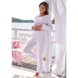 Pyjama Vivance Dreams, Damen, Gr. 32/34, lavendel, Jersey, Obermaterial: 100% Baumwolle, bequem h&uuml;ftlang, Rundhals, eingesetzt Babylock kontrastfarben, Homewear-Sets Pyjama, mit romantischem Ajour Muster