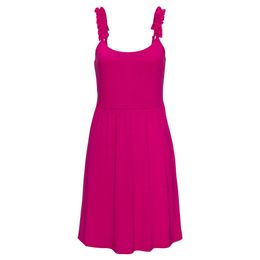 Strandkleid Lascana, Damen, Gr. 44, N-Gr, blau (magenta), Jersey, Obermaterial: 100% Viskose, unifarben, figurumspielend kniefrei, Rundhals, Kleider Strandkleid