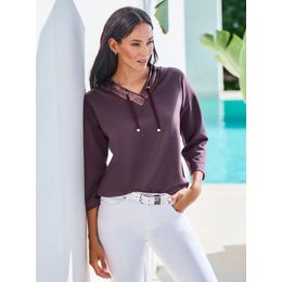 Sweatshirt Heine, Damen, Gr. 42, aubergine, 50% Modal, 44% Polyester, 6% Elasthan, unifarben, V-Ausschnitt, Sweatshirts Sweatshirt