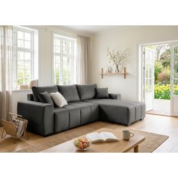 Ecksofa Home Affaire "L-Form Bello", schwarz, B:256cm, 100% Polyester, Sofas, Ecksofa, mit Bettfunktion, Bettkasten, Frei im Raum stellbar und Federkern