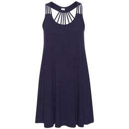 Strandkleid s.Oliver, Damen, Gr. 34, N-Gr, marine, Jersey, Obermaterial: 95% Viskose, 5% Elasthan, unifarben, figurumspielend Po-bedeckend, Rundhals, Kleider Strandkleid, mit besonderem Tr&auml;gerdesign, Minikleid, Sommerkleid
