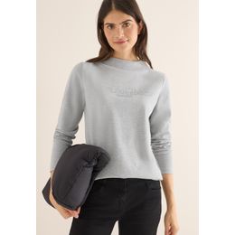Sweatshirt Cecil, Damen, Gr. XXL (46), luna grau melange, Sweatware, Obermaterial: 66% Polyester, 25% Baumwolle, 5% metallisierte Fasern, 4% Polyamid, unifarben, l&auml;ssig geschnitten h&uuml;ftbedeckend, Rundhals, Sweatshirts Sweatshirt, mit Glitzer-Wording