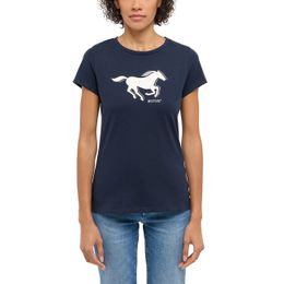 Kurzarmshirt Mustang "Damen Style Loa", Damen, Gr. S, dunkelblau, Jersey, 100% Baumwolle, Rundhals, Shirts Kurzarmshirt