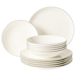 Geschirr-Set Seltmann Weiden "Tafelservice Savona Grey Line 12er Set creme", creme, 12, Porzellan, Geschirr-Sets, Geschirr-Set, Sp&uuml;lmaschinenfest, Mikrowellensicher, Ofenfest