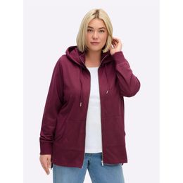 Shirtjacke sheego "Sweatjacke", Damen, Gr. 44/46, bordeaux, 100% Baumwolle, unifarben, Shirts Shirtjacke