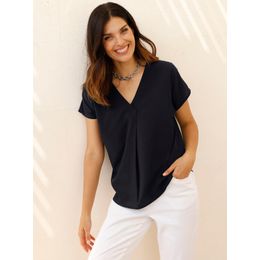 Schlupfbluse Classic Basics, Damen, Gr. 38, schwarz, 100% Polyester, unifarben, V-Ausschnitt, Blusen Schlupfbluse
