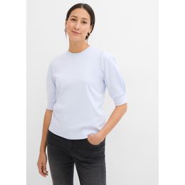 T-Shirt bonprix, Damen, Gr. 40/42 (M), zartblau, Jersey, Obermaterial: 100% Baumwolle, unifarben, oversize h&uuml;ftbedeckend, Rundhals, angesetztes B&uuml;ndchen, Shirts T-Shirt, Oversize-Passform, dezente Puff&auml;rmel, Halbarm, aus reiner Baumwolle