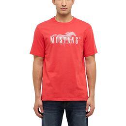 Kurzarmshirt Mustang "Herren Style Austin", Damen, Gr. L, rot, Jersey, 100% Baumwolle, Rundhals, Shirts Kurzarmshirt