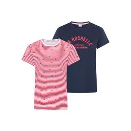 T-Shirt Kangaroos, Damen, Gr. 36/38, rot gestreift, navy, Single Jersey, Obermaterial: 100% Baumwolle, Basic schmal h&uuml;ftlang, Rundhals, abgesteppt, Shirts T-Shirt, schmale Passform, Kurzarm, Rundhalsausschnitt, aus Single Jersey