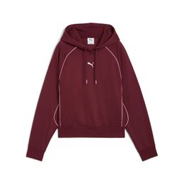 Kapuzensweatshirt Puma "SPORT COMFORT SHORT HOODIE FL", Damen, Gr. XS, rot (ruby shimmer), Fleece, Obermaterial: 68% Baumwolle, 32% Polyester, unifarben, comfort fit kurz, angesetztes B&uuml;ndchen, Sweatshirts Kapuzensweatshirt, kurze Schnittform, mit Kapuze, aus Fleece-Material