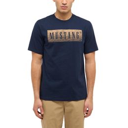 Kurzarmshirt Mustang "Herren Style Austin", Damen, Gr. L, navy, Jersey, 100% Baumwolle, Rundhals, Shirts Kurzarmshirt