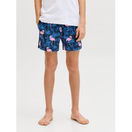 Jack & Jones Badeshorts JACK & JONES JUNIOR "JPSTMAUI VIBES NOVELTY AOP SWIM SH JNR", Kinder, Gr. 128, N-Gr, navy blazer, Web, Polyester, bedruckt, Badehosen Badeshorts