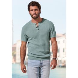 Kurzarmshirt John Devin "- Strickshirt", Damen, Gr. L, salbei, Strick, Obermaterial: 100% Baumwolle, regular fit normal, Rundhals, Rippstrickb&uuml;ndchen, Shirts Kurzarmshirt, Rundhalsausschnitt mit kleiner Knopfleiste