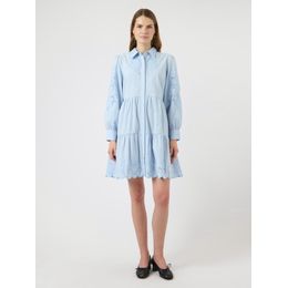 Blusenkleid Y.A.S "YASZIMIA LS SHIRT DRESS S. NOOS", Damen, Gr. 34, N-Gr, skyway, Web, Obermaterial: 100% Baumwolle, unifarben, loose fit kniefrei, Kleider Blusenkleid, Sommerkleid, loose fit, Baumwolle