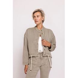 Kurzjacke Zhrill "ZHCALISTA", Damen, Gr. L, gr&uuml;n, Web, Obermaterial: 56% Baumwolle, 44% Lyocell, unifarben, loose fit h&uuml;ftlang, Rundhals, Jacken Kurzjacke, gro&szlig;e Ziern&auml;hte, auff&auml;llige Kn&ouml;pfe
