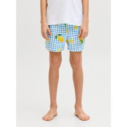Jack & Jones Badeshorts JACK & JONES JUNIOR "JPSTMAUI VIBES NOVELTY AOP SWIM SH JNR", Kinder, Gr. 140, N-Gr, star wei&szlig;, Web, Polyester, bedruckt, Badehosen Badeshorts