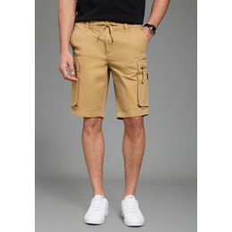 Cargoshorts Bruno Banani, Herren, Gr. XXL, N-Gr, beige, Web, Obermaterial: 98% Baumwolle, 2% Elasthan, unifarben, regular fit kniefrei, Hosen Cargoshorts, Cargohose mit geradem Bein, mit Bindeband am Bund