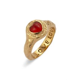 Siegelring HAZE & GLORY "Ring Me hearty Siegelring Herz Onyx Rot 925 Sterling Silber" Gr. 56, gold, Fingerringe, Damen, 56, Silber 925 (Sterlingsilber), Siegelring