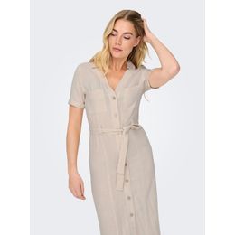 Hemdblusenkleid Only "ONLSIESTA SS LIN BL SHIRT DRESS PNT NOOS", Damen, Gr. S, N-Gr, moonbeam, Web, Obermaterial: 80% Viskose, 20% Leinen, unifarben, regular fit wadenlang, V-Ausschnitt, mit Umschlag, Kleider Hemdblusenkleid, mit Leinen