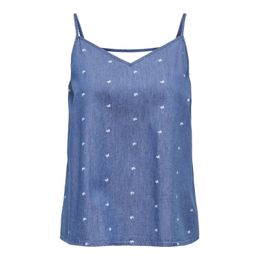 Spaghettitop Only "ONLNOVA AZURE SINGLET WVN", Damen, Gr. L, medium blau denim aop:bow, Web, Obermaterial: 100% Baumwolle, bedruckt, regular fit normal, V-Ausschnitt, Tops Spaghettitop, Baumwolle, regular fit, V-Ausschnitt, Denim Look