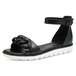 Riemchensandale Marco Tozzi, Damen, Gr. 37, schwarz, Lederimitat, Schuhe Riemchensandale, Keilabsatz, Sommerschuh, Sandalette, mit Zierkette Ton in Ton