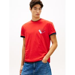 T-Shirt Tommy Jeans "TJM REGULAR FIT SIGN SHIFT", Damen, Gr. L, rapid rot, Single Jersey, Obermaterial: 100% Baumwolle, regular fit normal, Rundhals, eingesetzt abgesteppte Kante, Shirts T-Shirt, mit Tommy-Logo hinten, Jersey