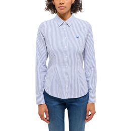 Langarmbluse Mustang "Damen Style Allegheny", Damen, Gr. 44, blau 12775, Popeline, 97% Baumwolle, 3% Elasthan, gestreift, slim fit, Blusen Langarmbluse