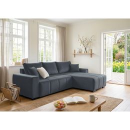 Ecksofa Home Affaire "L-Form Bello", anthrazit, B:256cm, 100% Polyester, Sofas, Ecksofa, mit Bettfunktion, Bettkasten, Frei im Raum stellbar und Federkern
