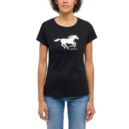 Kurzarmshirt Mustang "Damen Style Loa", Damen, Gr. XS, schwarz, Jersey, 100% Baumwolle, Rundhals, Shirts Kurzarmshirt