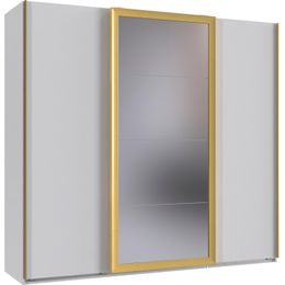 Schwebet&uuml;renschrank wimex "Katar, Kleiderschrank erh&auml;ltlich in den Breiten 225cm und 270cm", wei&szlig;, absetzung gold matt, B:225cm H:208cm T:65cm, Holzwerkstoff, Schr&auml;nke, Schwebet&uuml;renschrank, inkl. Spiegel, Akzente in Gold