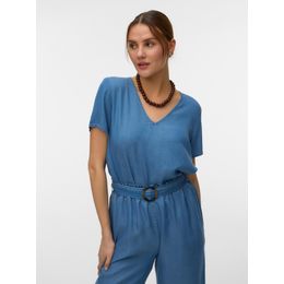 V&eacute;ro Moda V-Shirt VERO MODA "VMBREE SS V-NECK TENCEL TOP", Damen, Gr. L, medium blau denim, Jersey, Obermaterial: 100% Lyocell, unifarben, regular fit normal, V-Ausschnitt, Shirts V-Shirt, Viskose, regular fit