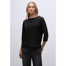 3/4-Arm-Shirt Street One, Damen, Gr. 34, schwarz, Jersey, Obermaterial: 52% Polyester, 27% Viskose, 20% metallisierte Fasern, 1% Elasthan, unifarben, regular fit normal, U-Boot-Ausschnitt, gerader Abschluss, Shirts 3/4-Arm-Shirt, im Glitzer-Look