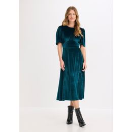 bonprix Midikleid aus softem Samt, petrol, Gr.48/50 (XL), feminines Midikleid aus softem Samt mit weitem Rock und Fl&uuml;gel&auml;rmeln, aus Samt