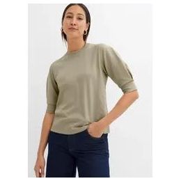 T-Shirt bonprix, Damen, Gr. 48/50 (XL), rauchkhaki, Jersey, Obermaterial: 100% Baumwolle, unifarben, oversize h&uuml;ftbedeckend, Rundhals, angesetztes B&uuml;ndchen, Shirts T-Shirt, Oversize-Passform, dezente Puff&auml;rmel, Halbarm, aus reiner Baumwolle