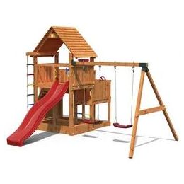 Spielturm Fungoo "BIG LEADER MOVE RED", braun (rot), Spielt&uuml;rme, KinderB:444cm H:318cm T:492cm, Holz, Metall, Polyethylen, mit Schaukel & Rutsche, Kletterwand, B:444cm H:318cm T:492cm