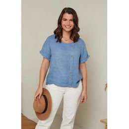 Curvy Lady Leinen-Shirt in Blau - 76% | Gr&ouml;&szlig;e 40/42 | Damen-tops
